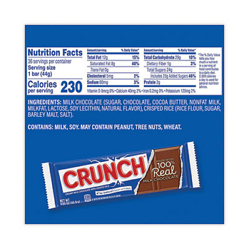 Nestl Crunch Bar, Individually Wrapped, 1.55 oz, 36/Carton (20900164 ...