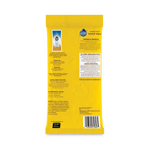 Pledge Lemon Scent Wet Wipes, Cloth, 7 x 10, White, 24/Pack, 12 Packs ...