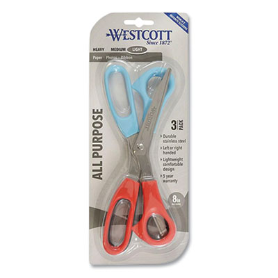 Westcott ALL PURPOSE VALUE STAINLESS STEEL SCISSORS THREE PACK, 8" LONG ...